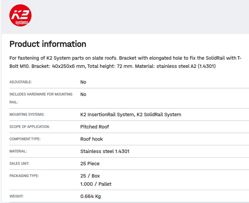 Solar PV slate mounting brackets | P1000373 | K2 type