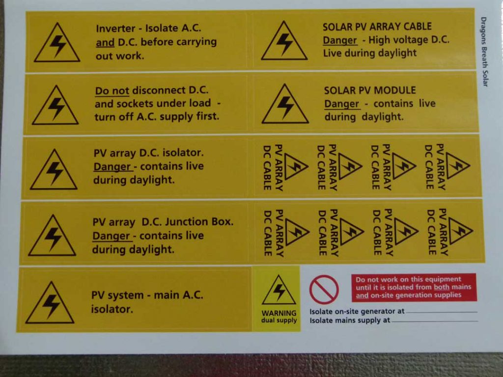 Solar Installation warning set | Commissioning | PV system label