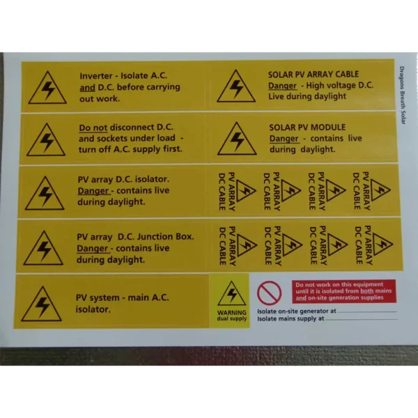 Solar label sets solar warning label set for security and safety