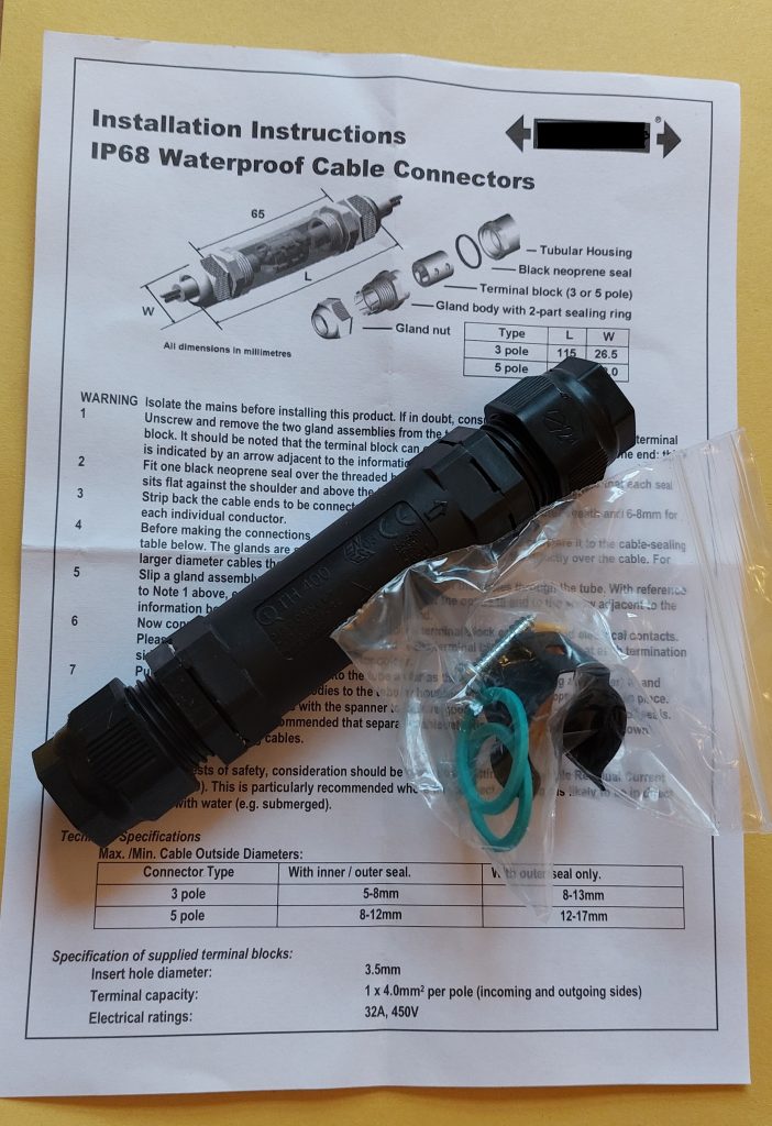 AC cable connectors (waterproof) - In-line cable joint 3 pole IP68
